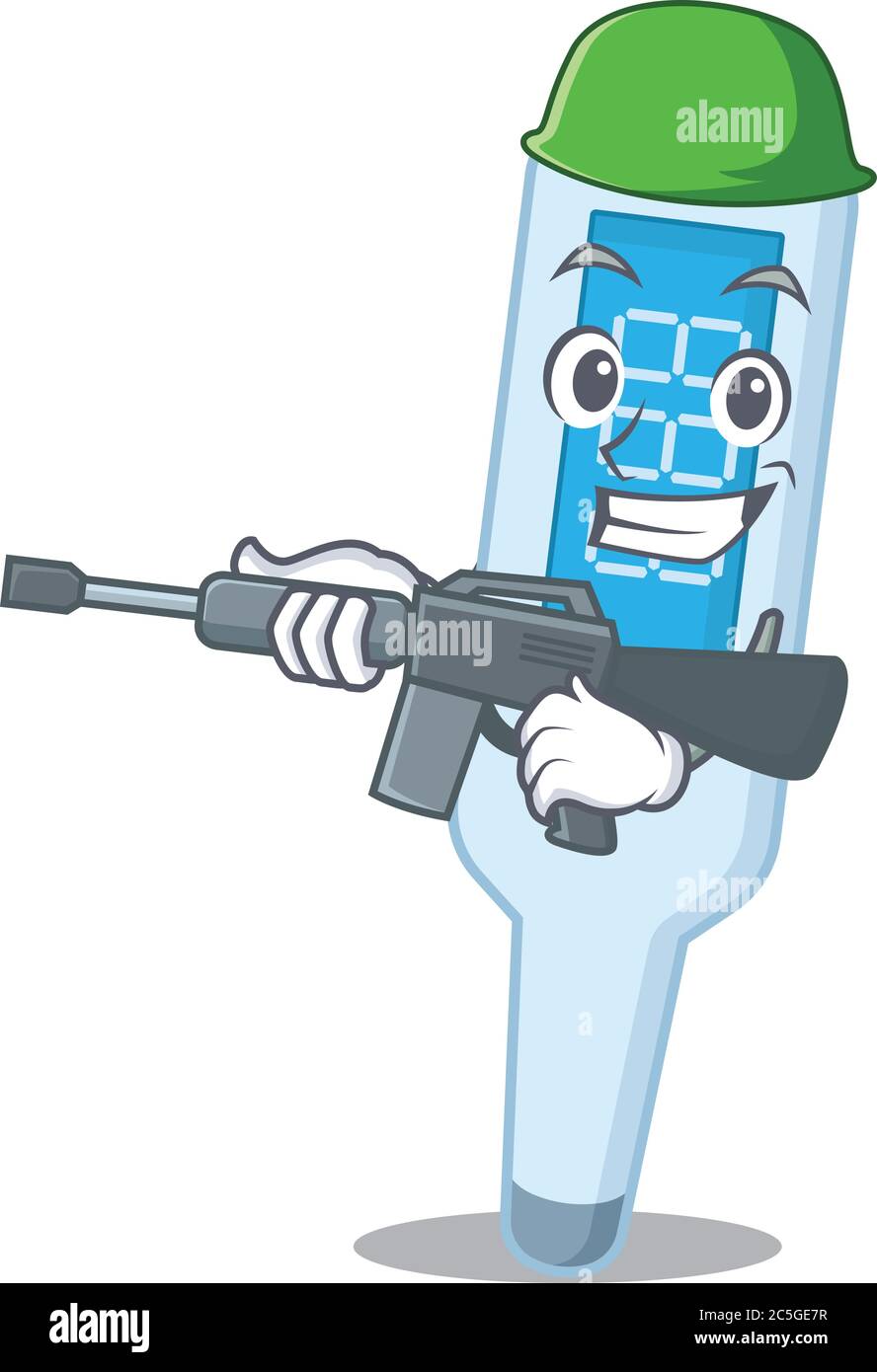 A charming army digital thermometer cartoon picture style having a ...