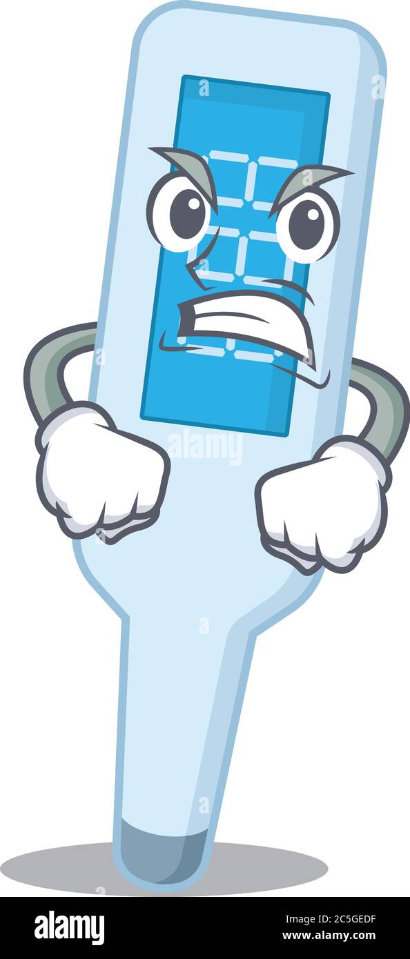 A cartoon picture style of digital thermometer having a mad face Stock ...