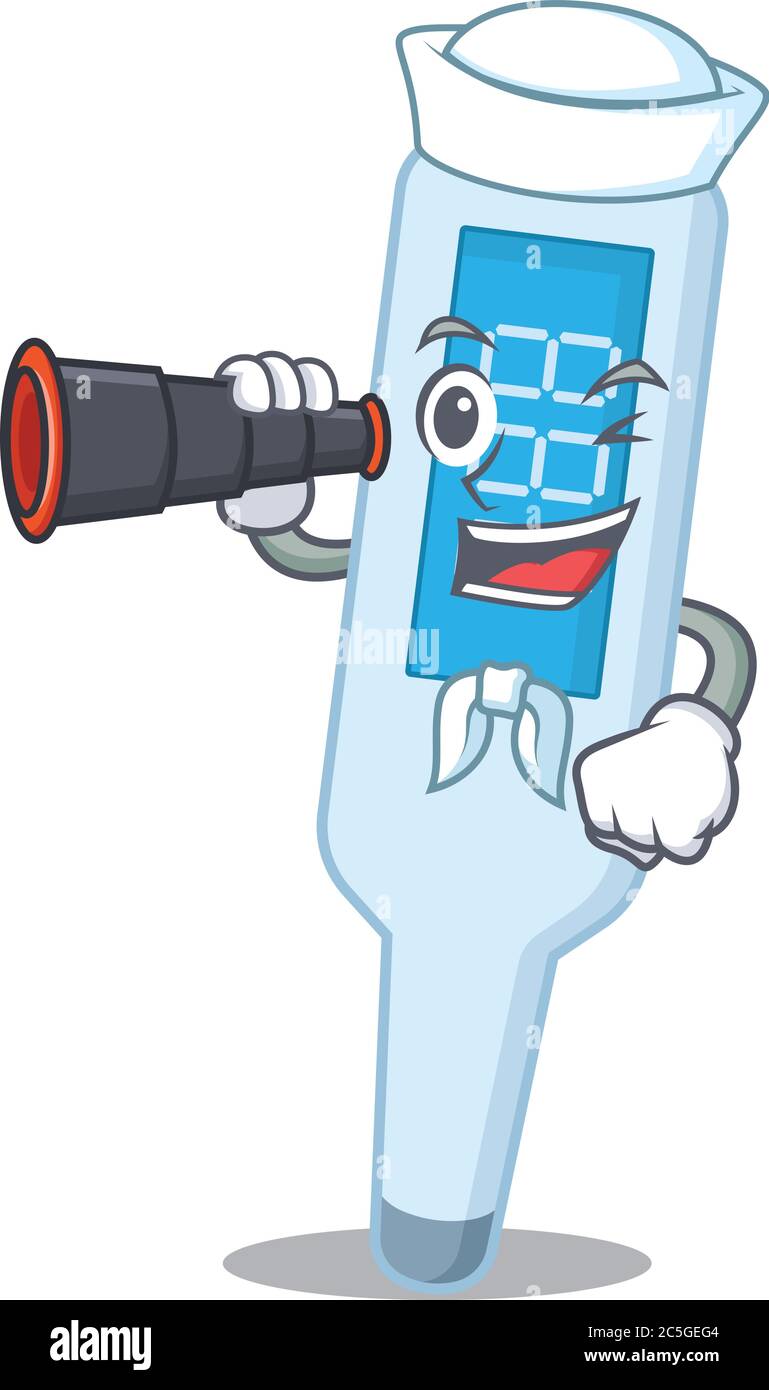 A cartoon image design of digital thermometer Sailor with binocular ...