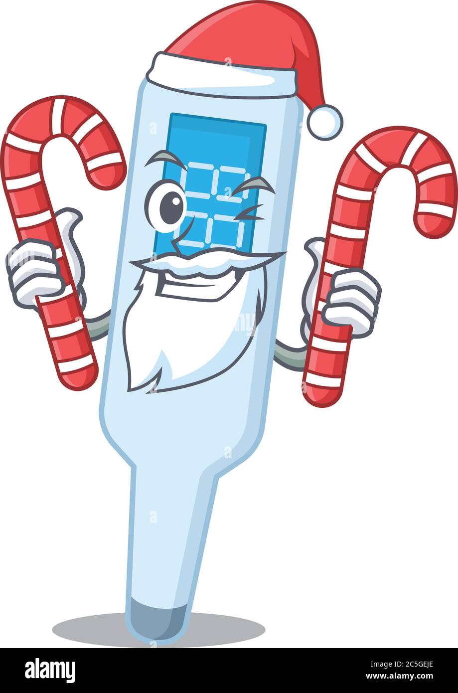 digital thermometer dressed in Santa Cartoon character with Christmas ...