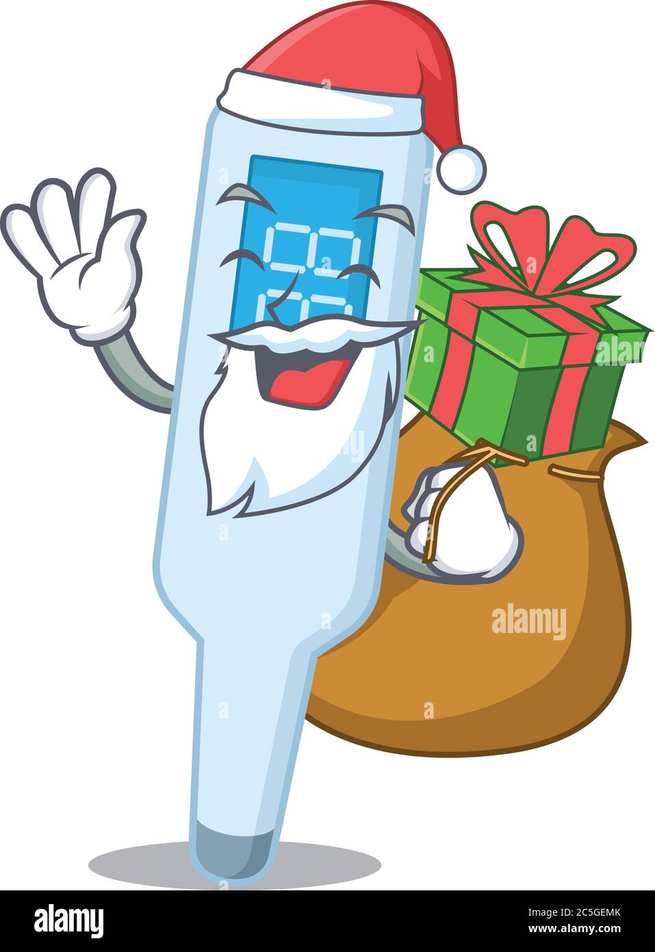 Cartoon design of digital thermometer Santa having Christmas gift Stock ...
