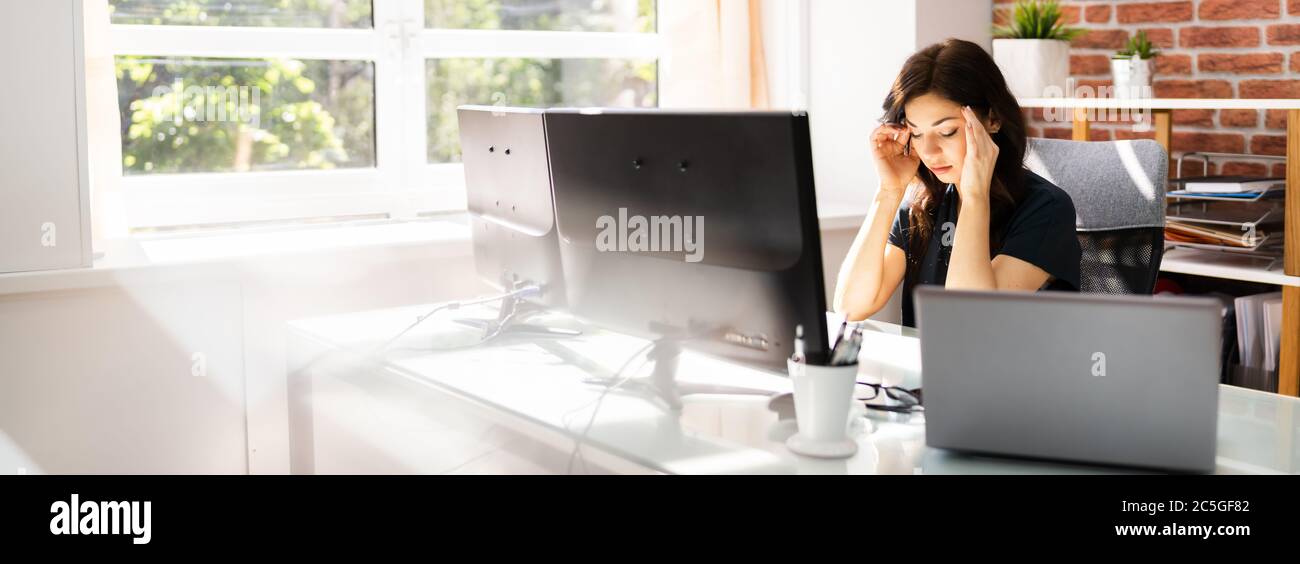 Stressed Upset Tired And Bored Business Woman Stock Photo - Alamy
