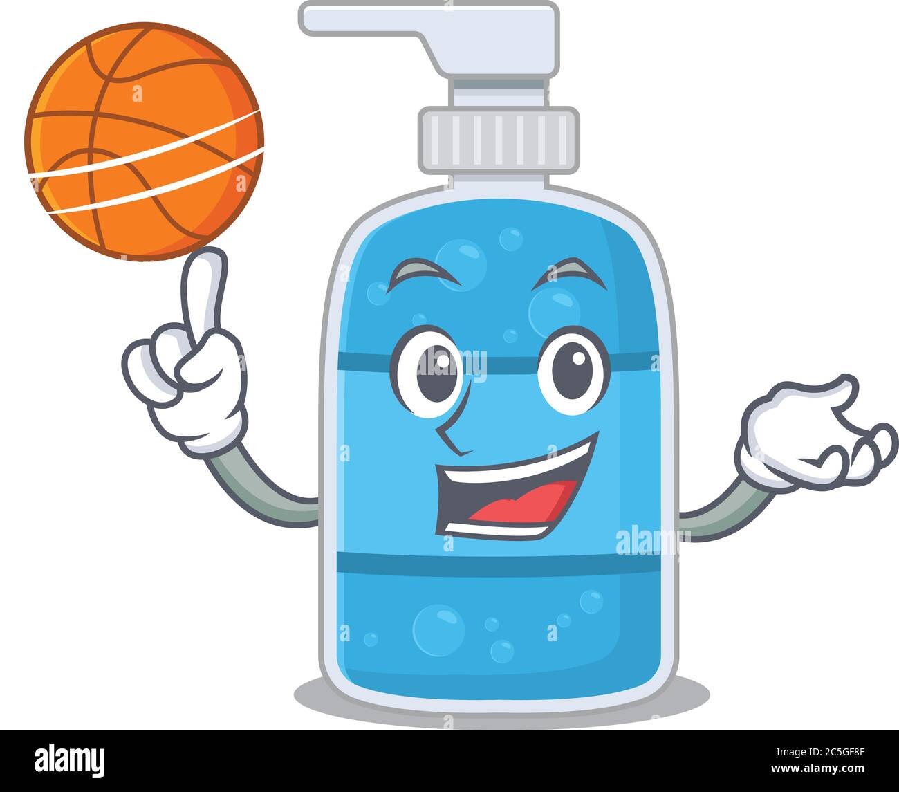 Sporty cartoon mascot design of hand wash gel with basketball Stock ...