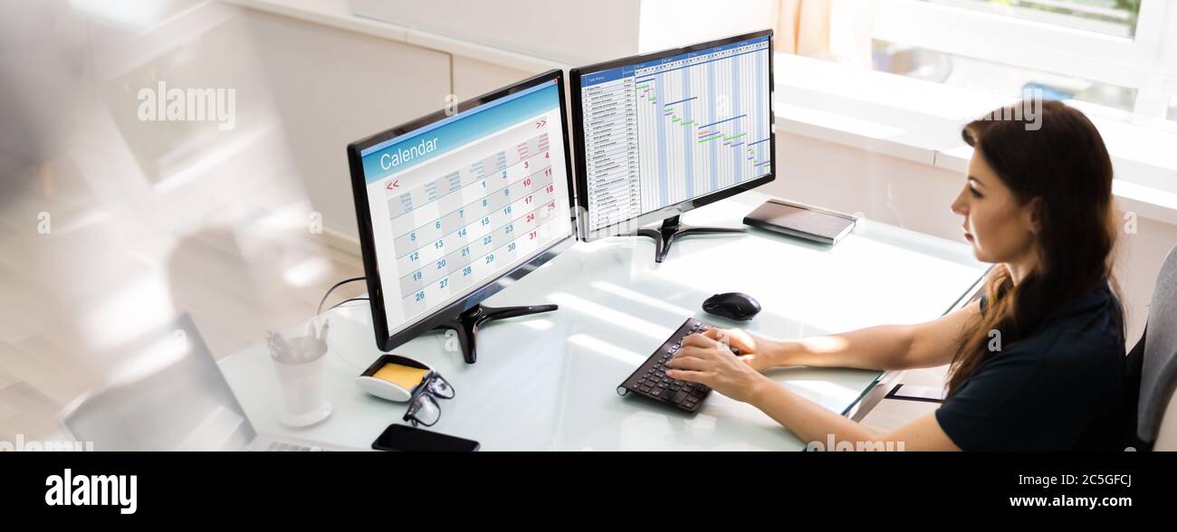 Gantt Chart Planner On Computer Screen. Scheduling And Agenda Stock ...