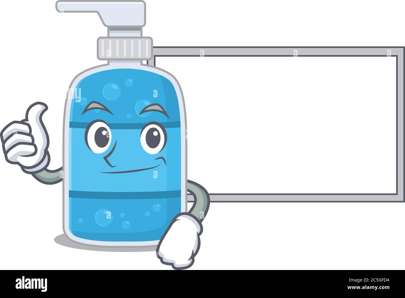 Hand wash gel cartoon design with Thumbs up finger bring a white board ...