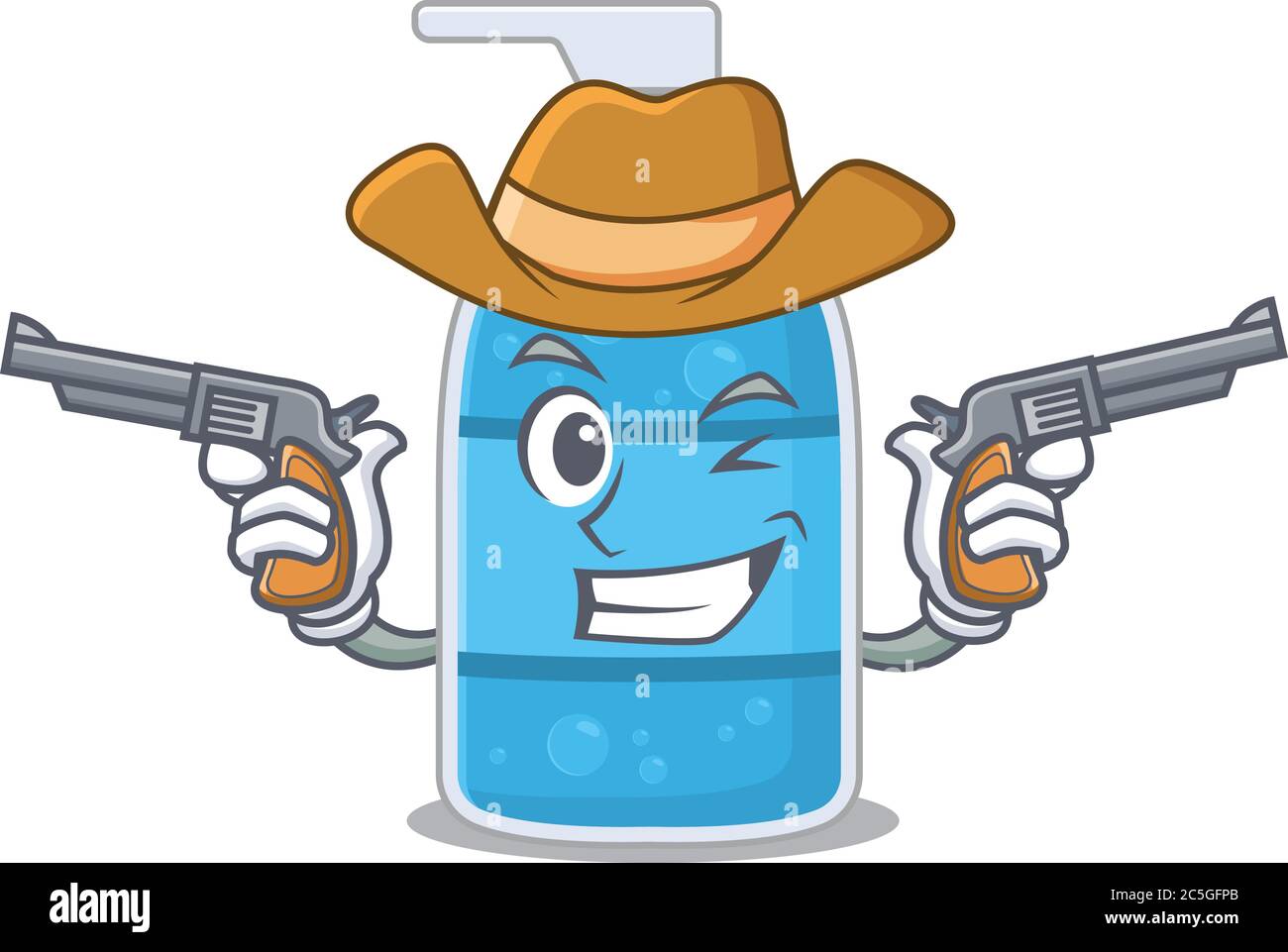 Cartoon character cowboy of hand wash gel with guns Stock Vector Image ...