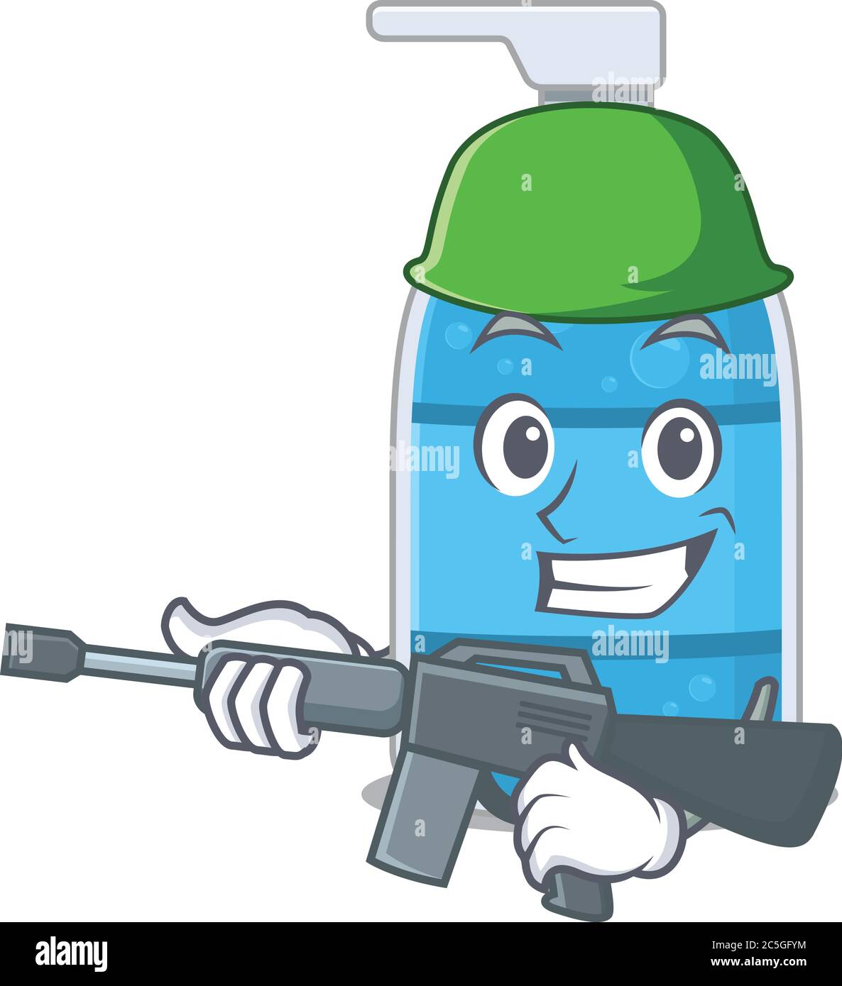 A cartoon picture of Army hand wash gel holding machine gun Stock ...