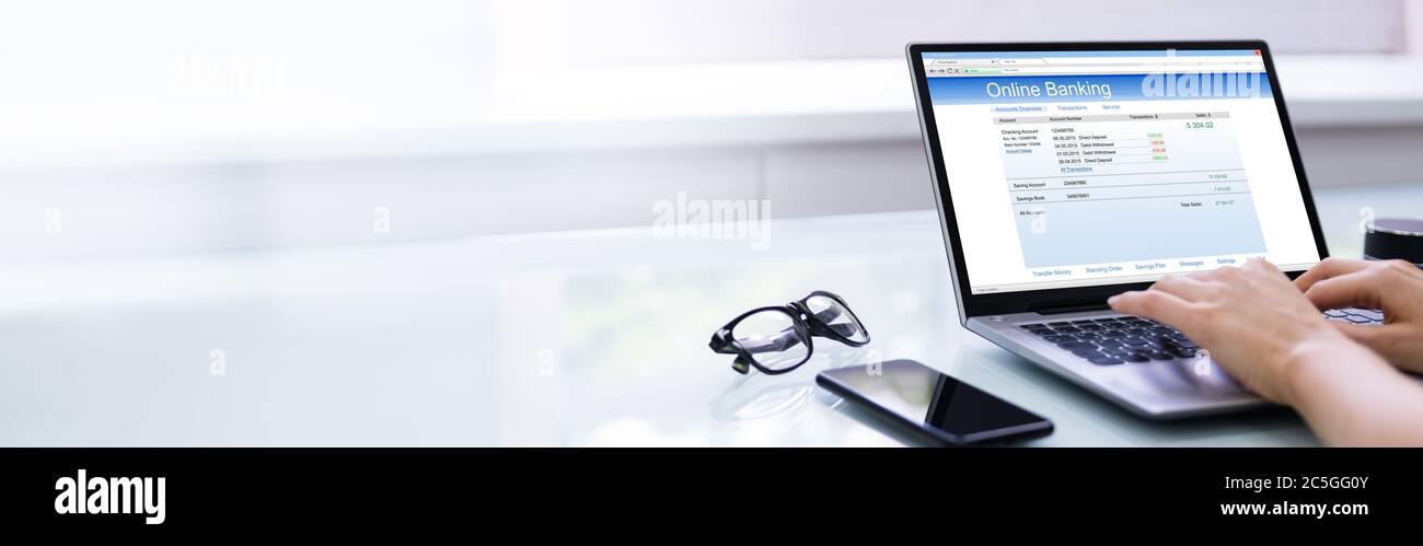 Online Banking On Laptop. Money Balance And Savings Stock Photo - Alamy