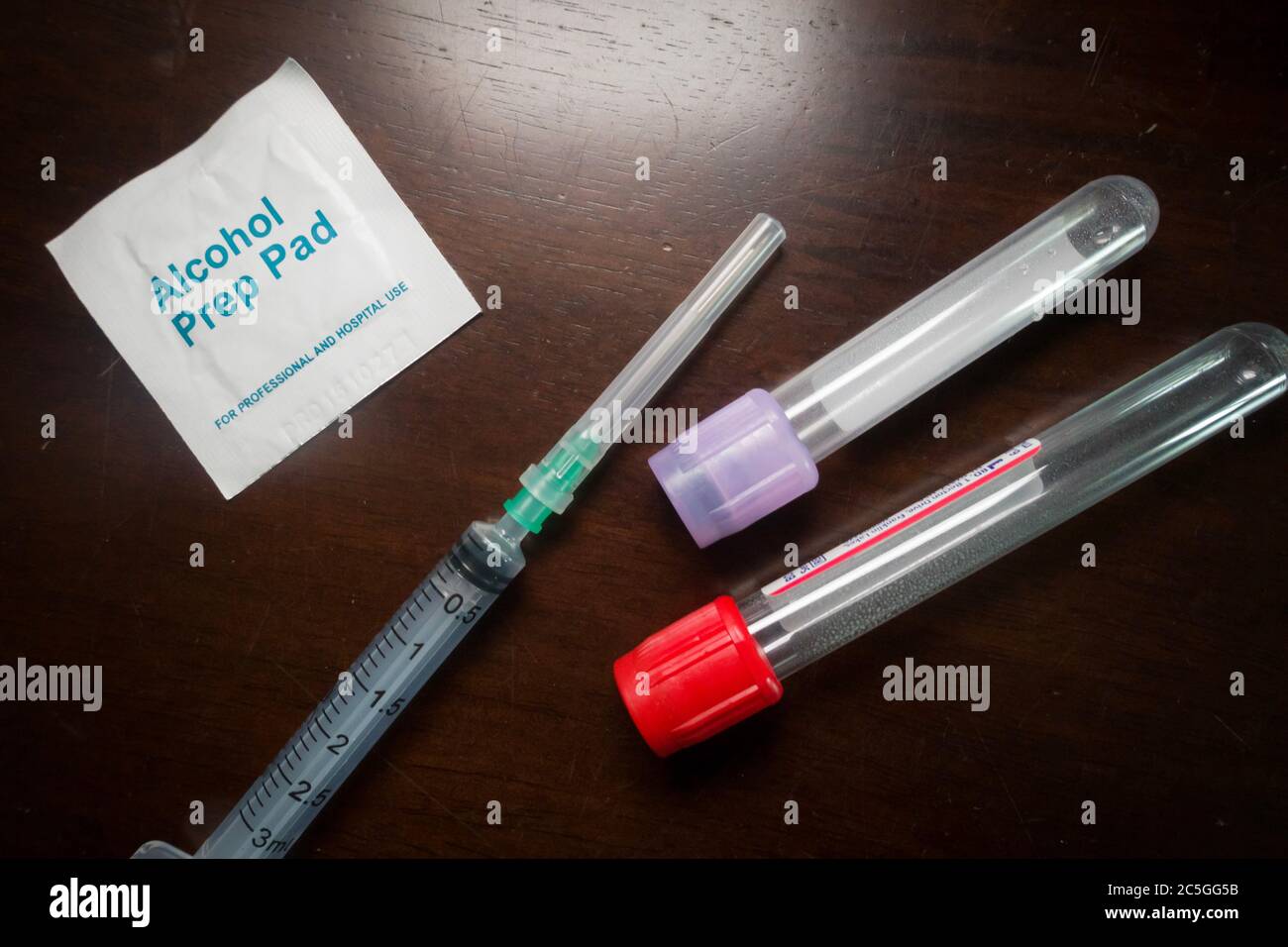 blood taking kit, empty syringe with needle, blood collection tube and ...