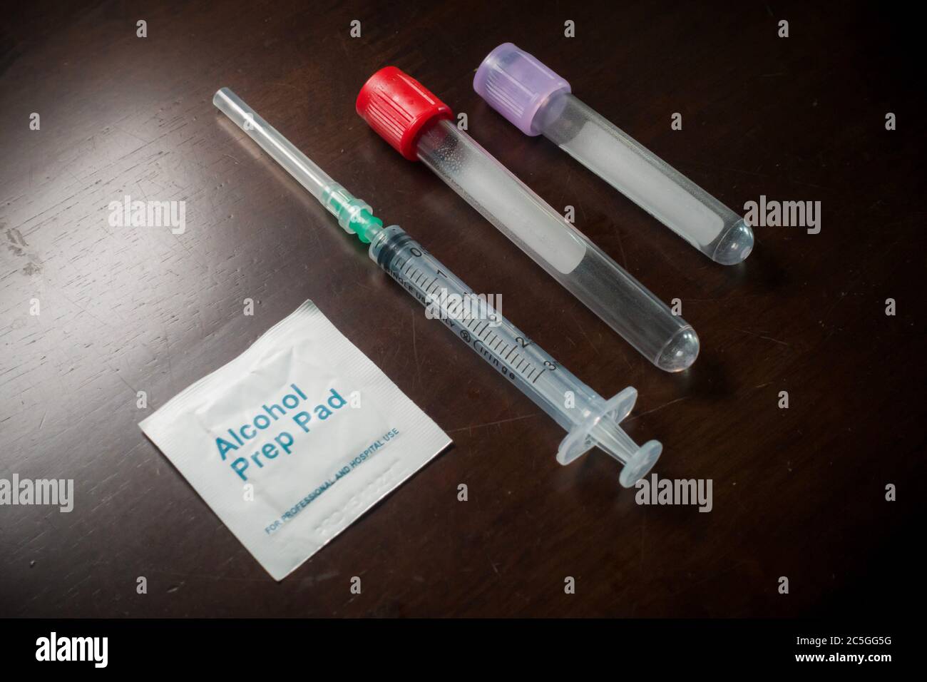 blood taking kit, empty syringe with needle, blood collection tube and ...