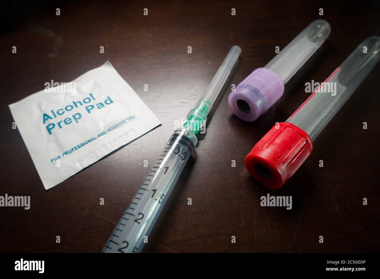 blood taking kit, empty syringe with needle, blood collection tube and ...