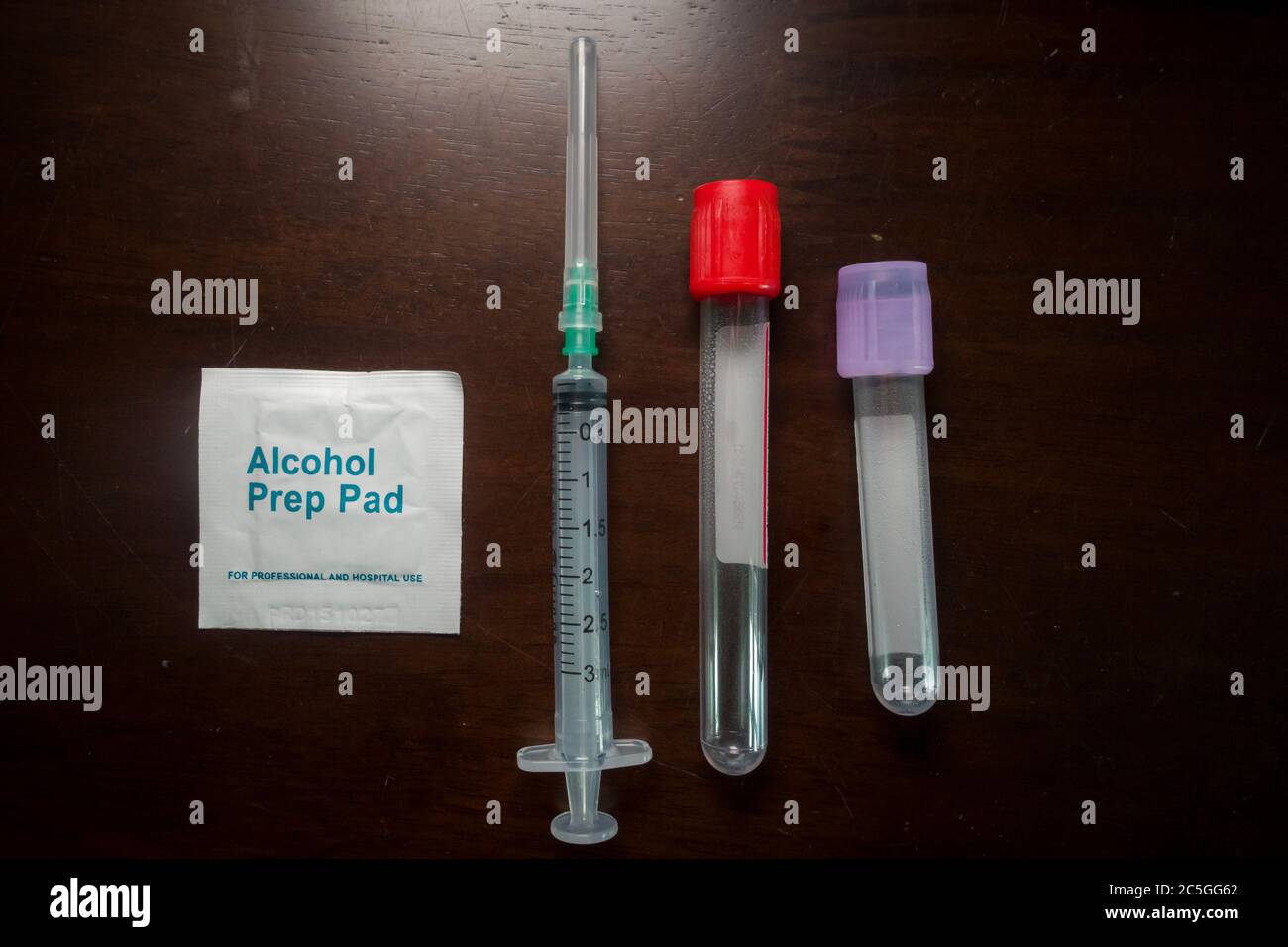 blood taking kit, empty syringe with needle, blood collection tube and ...
