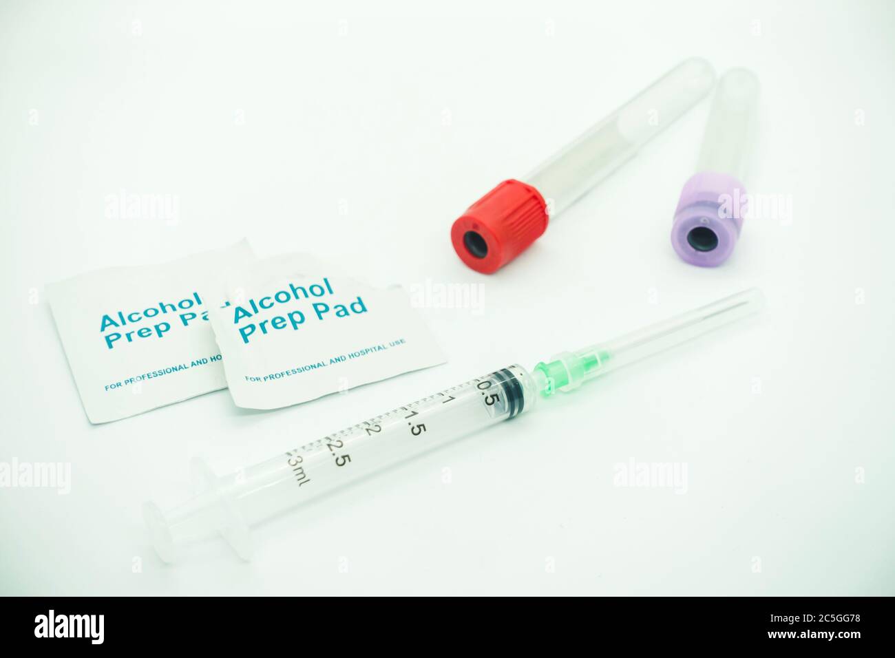 blood taking kit, empty syringe with needle, blood collection tube and ...