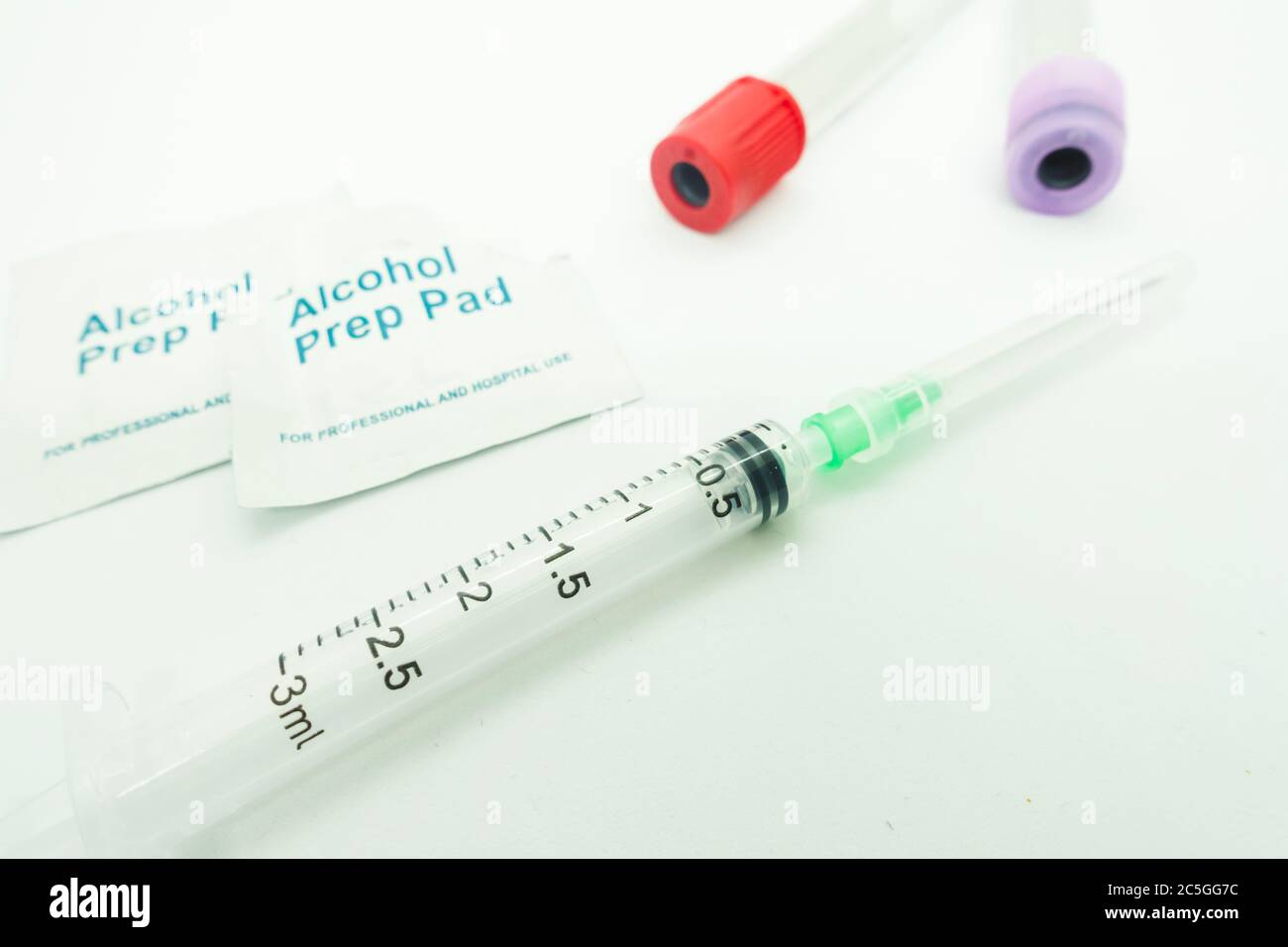 blood taking kit, empty syringe with needle, blood collection tube and ...