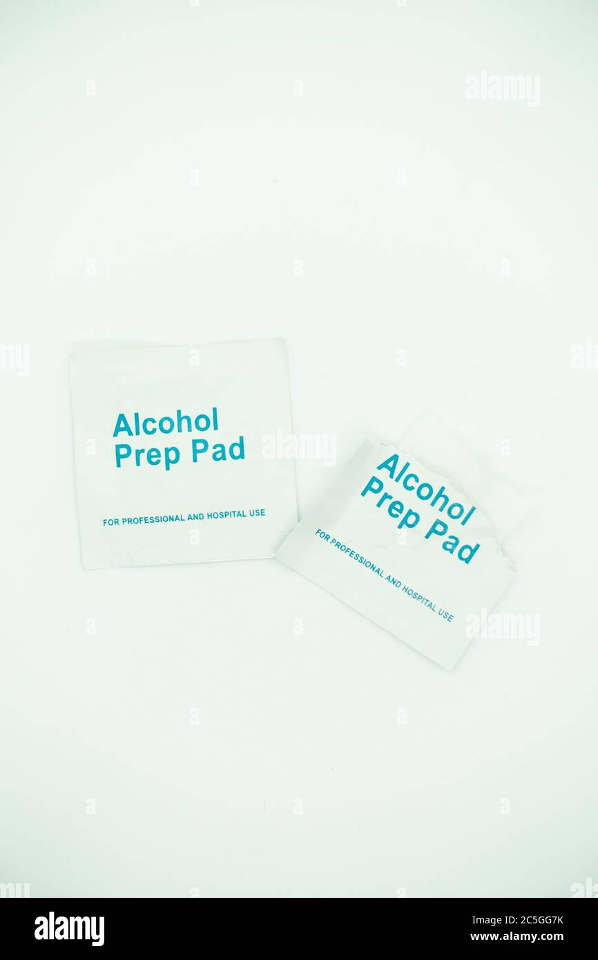 alcohol swab, isolated, used to sterilized skin area prior to injection ...