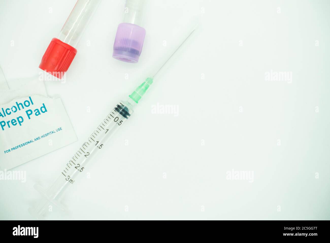 blood taking kit, empty syringe with needle, blood collection tube and ...