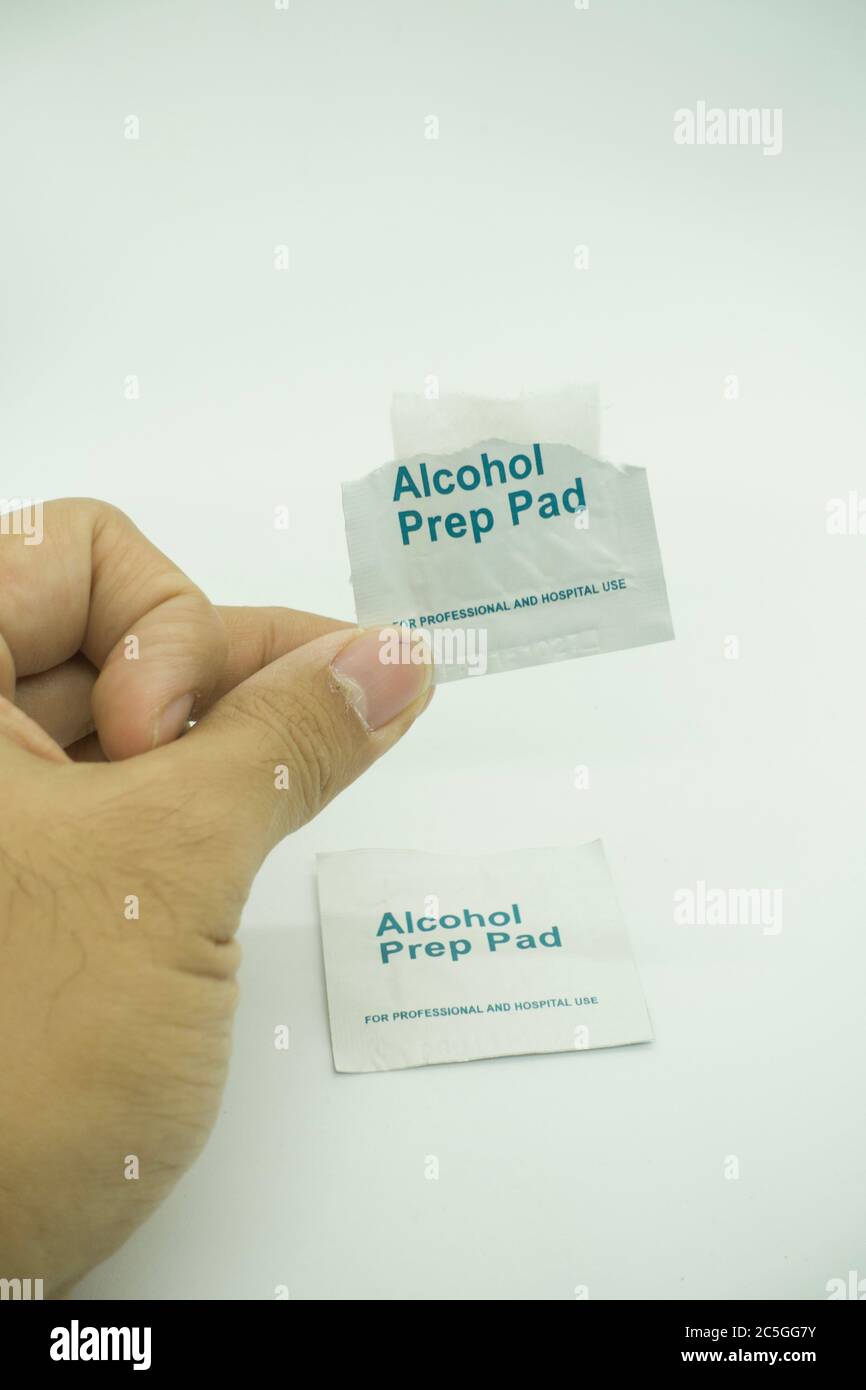 alcohol swab, isolated, used to sterilized skin area prior to injection ...