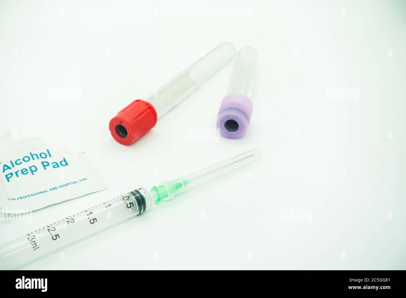 blood taking kit, empty syringe with needle, blood collection tube and ...