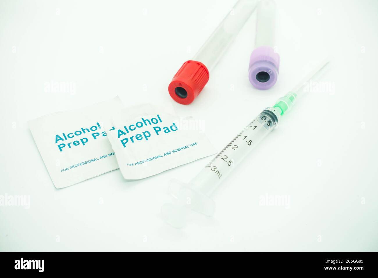 blood taking kit, empty syringe with needle, blood collection tube and ...