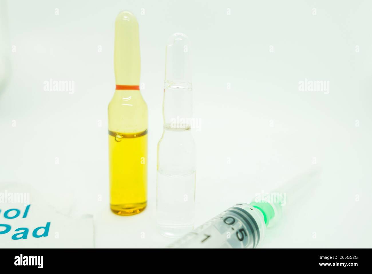 Medication ampoules for Intravenous injections on a wooden background ...
