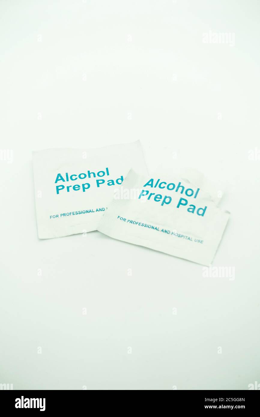 alcohol swab, isolated, used to sterilized skin area prior to injection ...