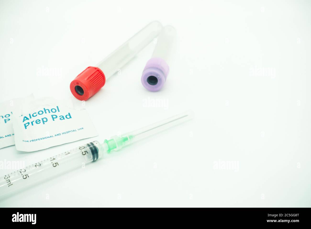 blood taking kit, empty syringe with needle, blood collection tube and ...