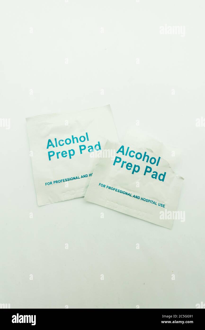 alcohol swab, isolated, used to sterilized skin area prior to injection ...