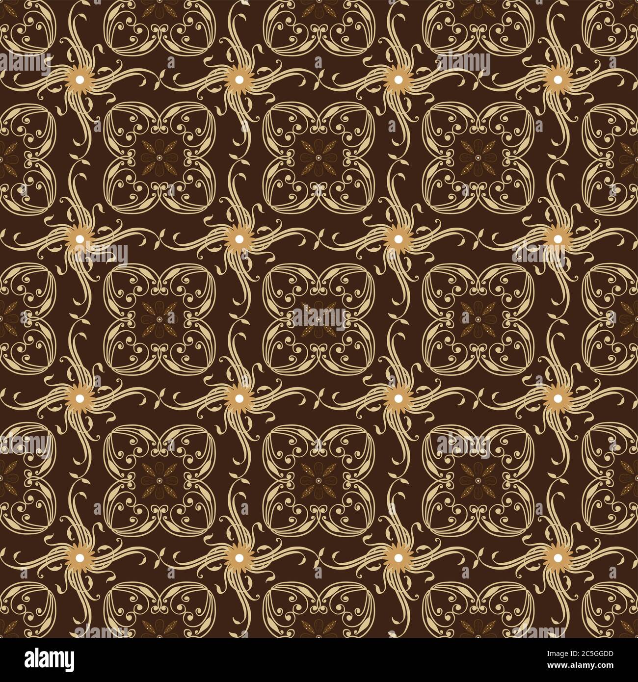 Beautiful flower pattern on Jogja batik with golden brown color design ...