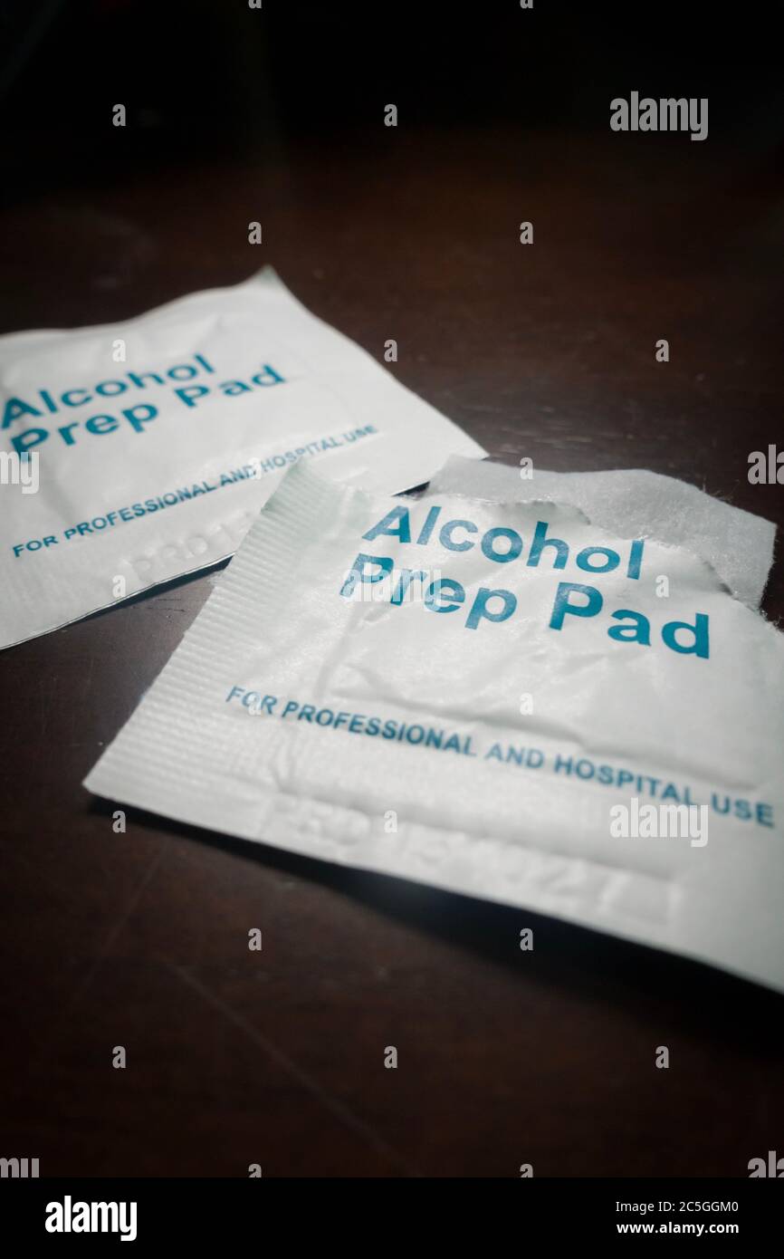 alcohol swab, isolated, used to sterilized skin area prior to injection ...