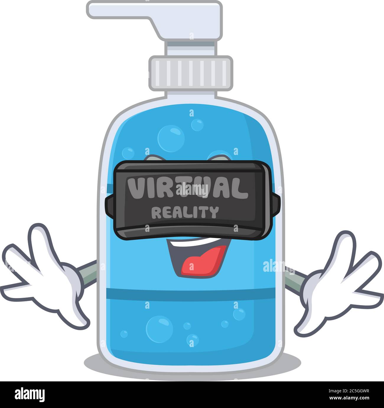 A cartoon image of hand wash gel using modern Virtual Reality headset ...