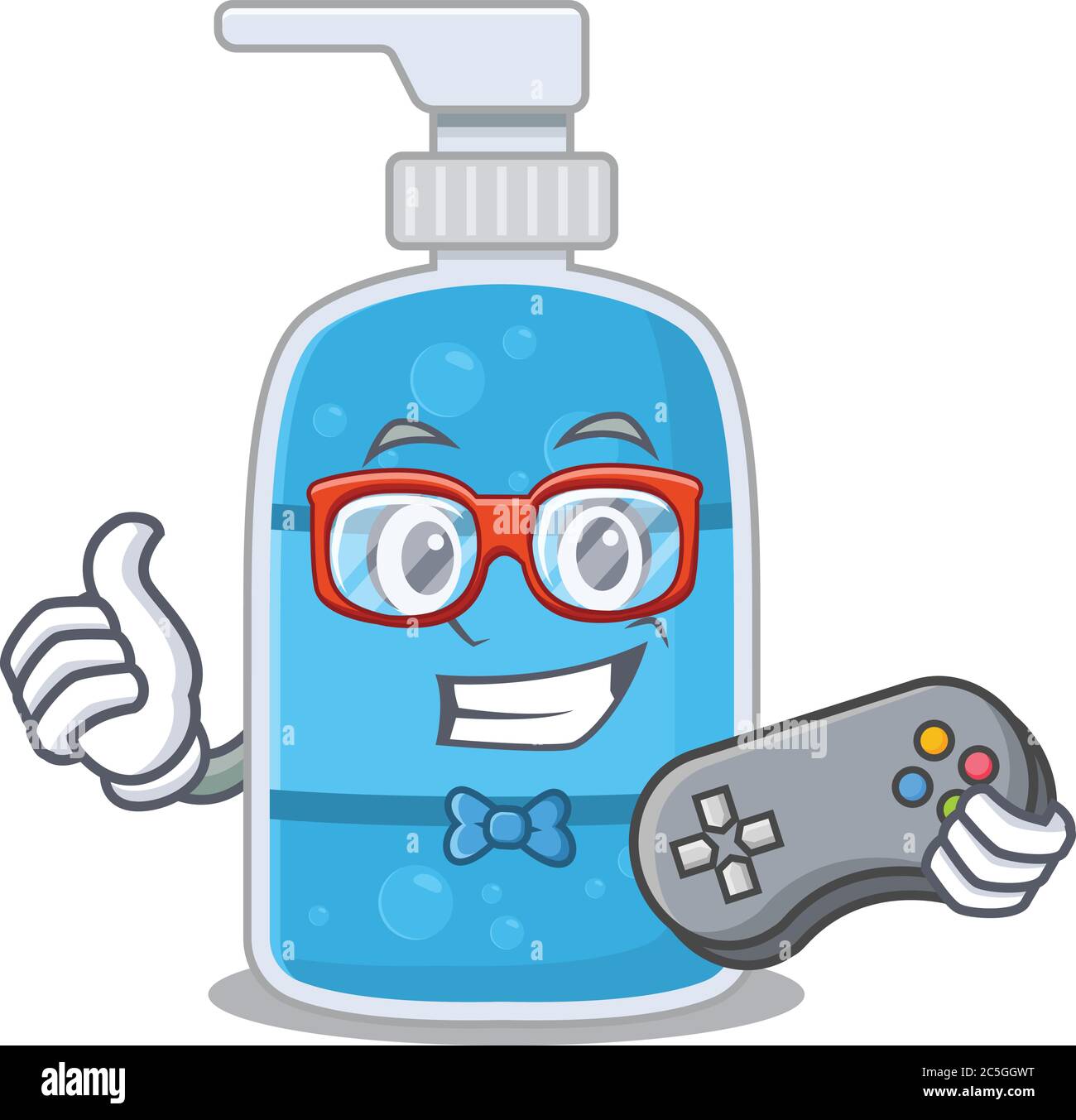 Mascot design style of hand wash gel gamer playing with controller ...