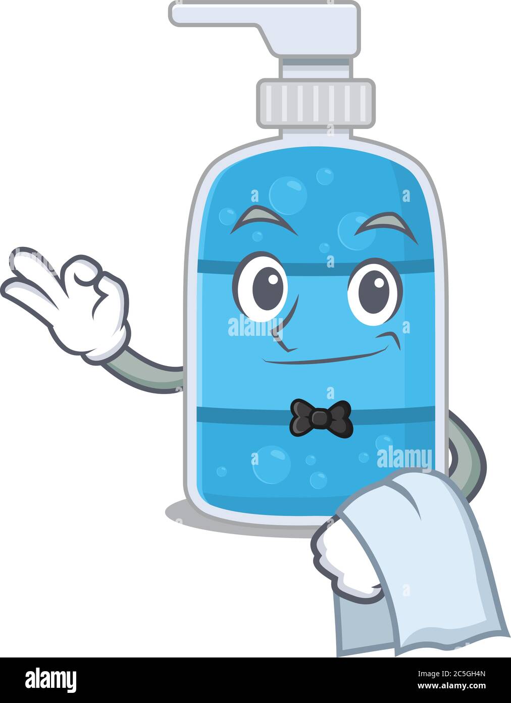 A cartoon picture of hand wash gel waiter with a white napkin Stock ...