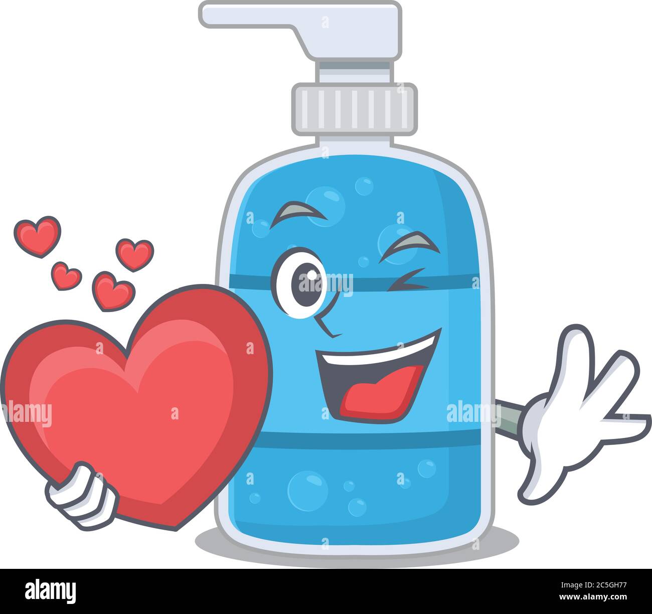 A sweet hand wash gel cartoon character style holding a big heart Stock ...