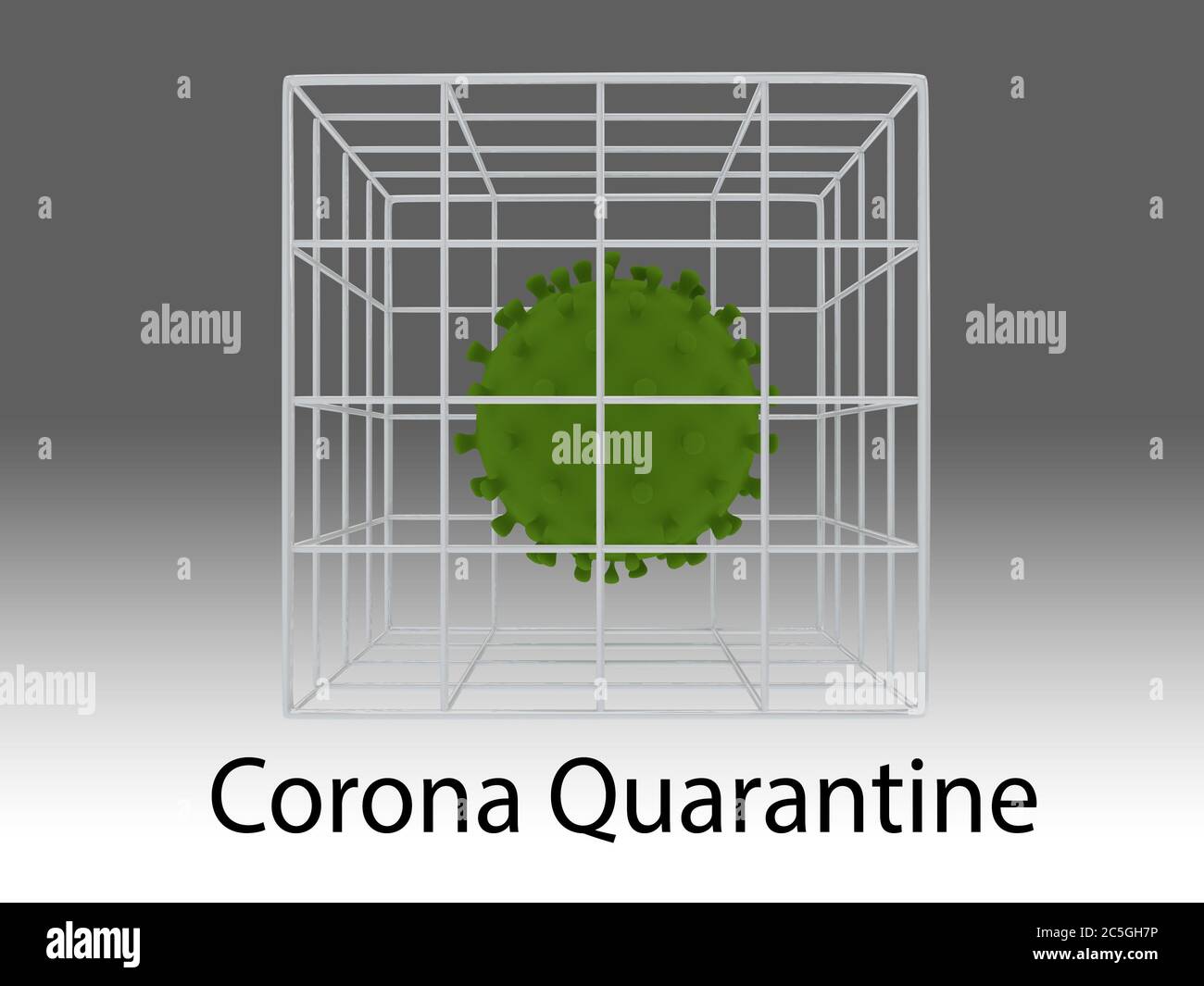 3D illustration of Corona Quarantine script under a corona particle in ...