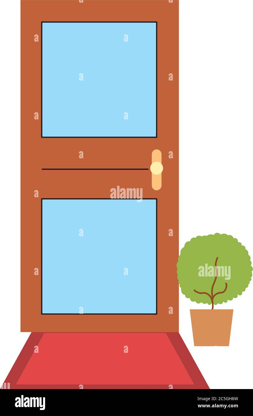 House door with plant inside pot design, Home real estate building ...