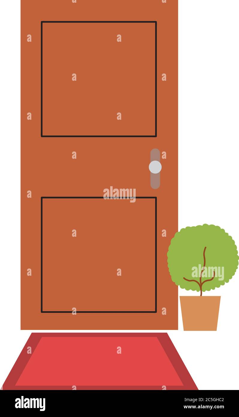 House door with plant inside pot design, Home real estate building ...