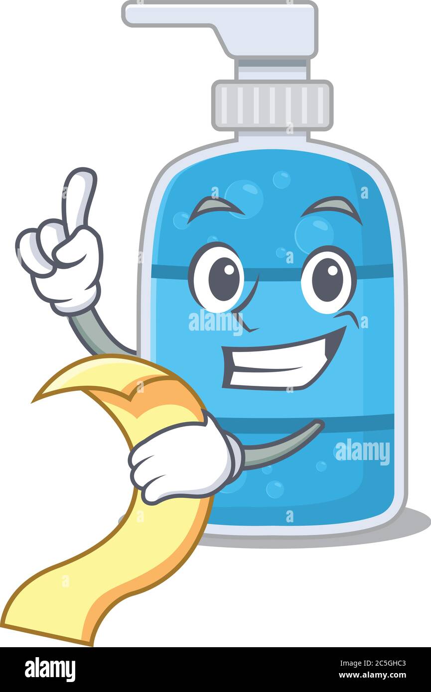 Hand wash gel mascot character style with a menu on his hand Stock ...