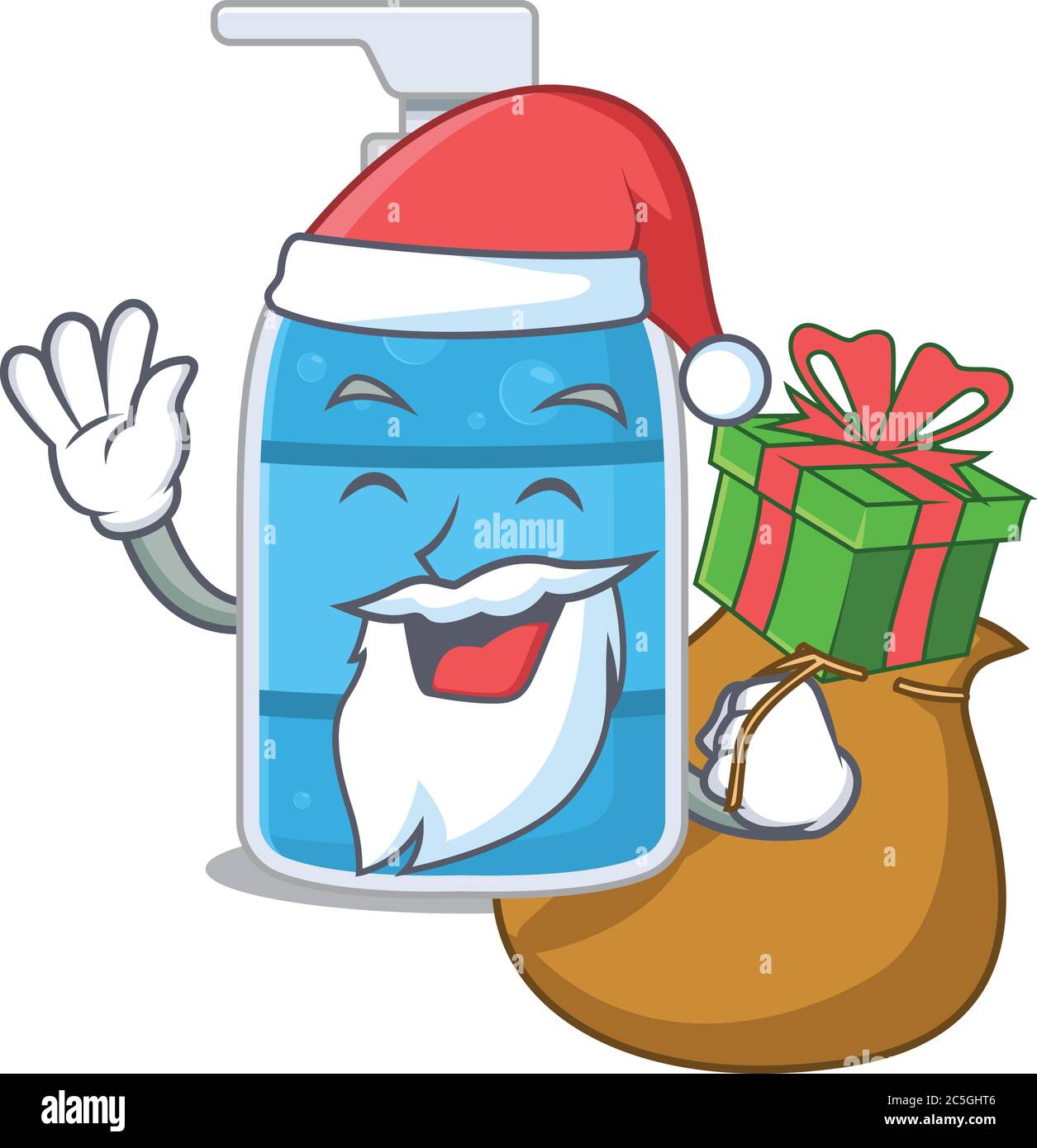 Cartoon design of hand wash gel Santa having Christmas gift Stock ...