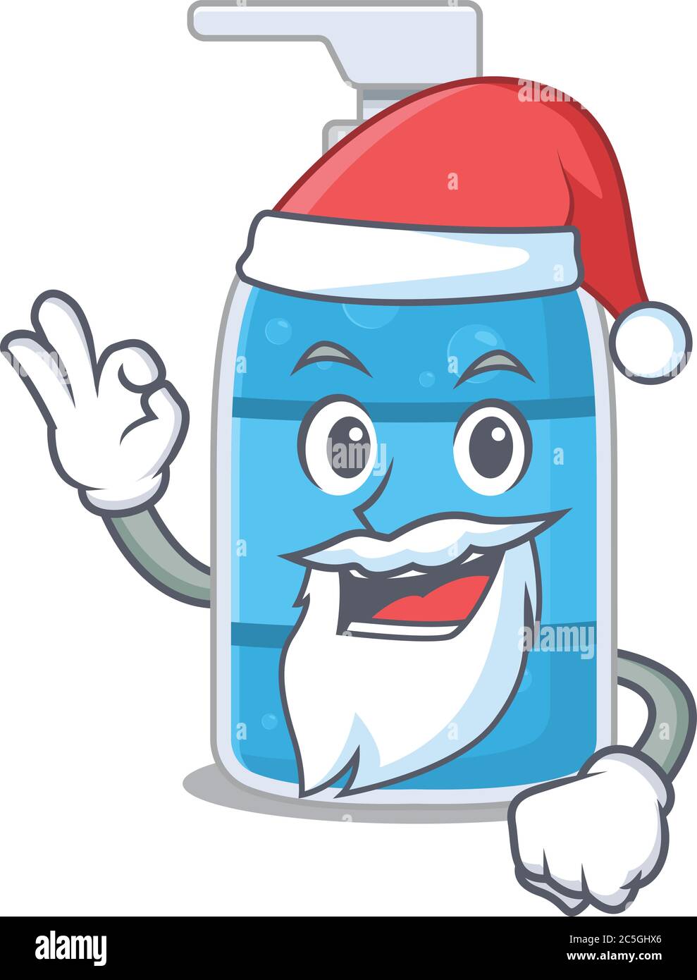 cartoon character of hand wash gel Santa having cute ok finger Stock ...