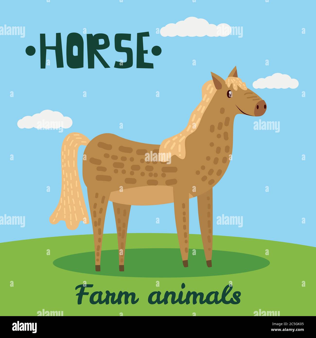 Cute Horse farm animal character, farm animals, vector illustration on ...