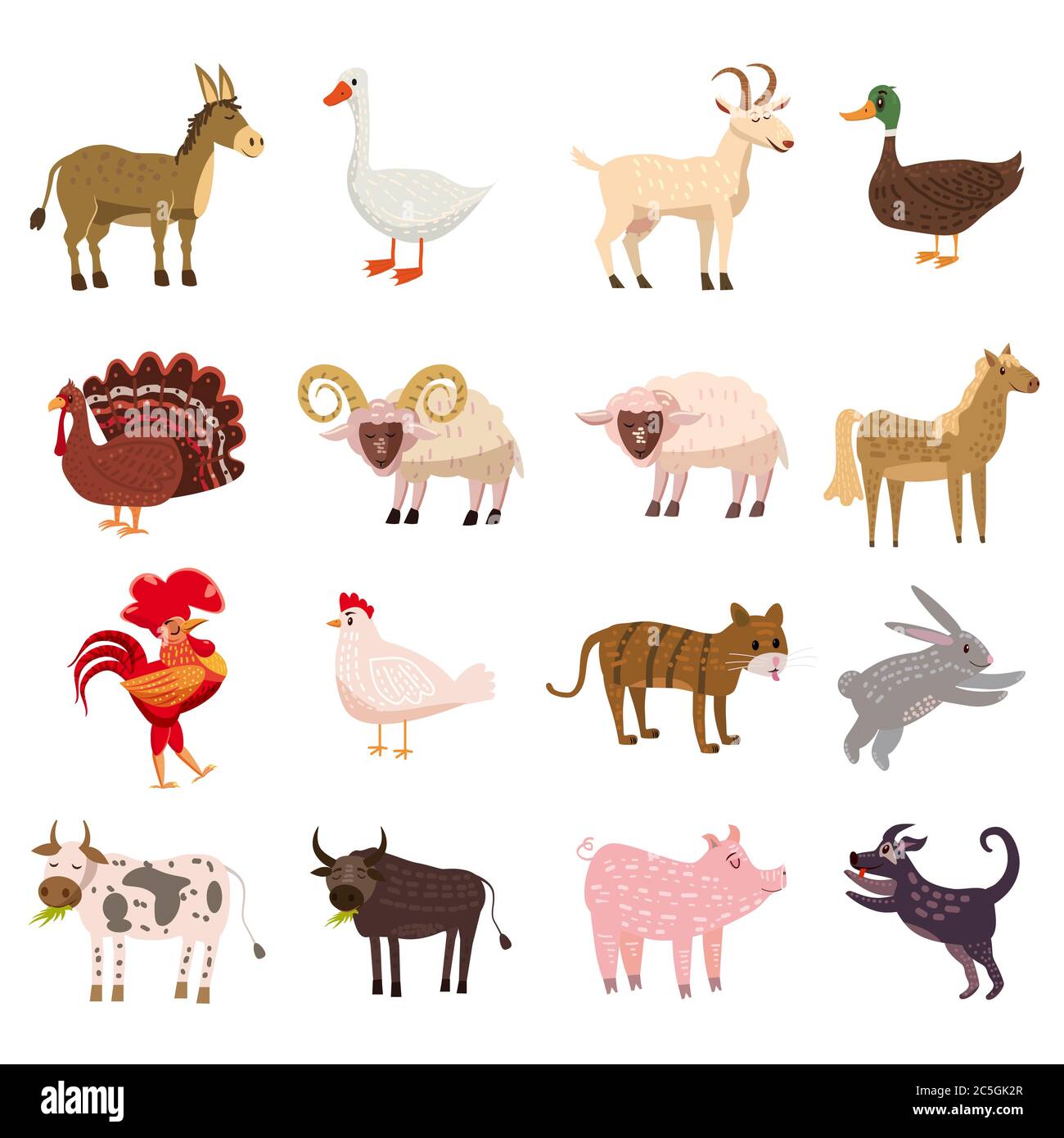 Farm animals cute set in cartoon style isolated on white background ...