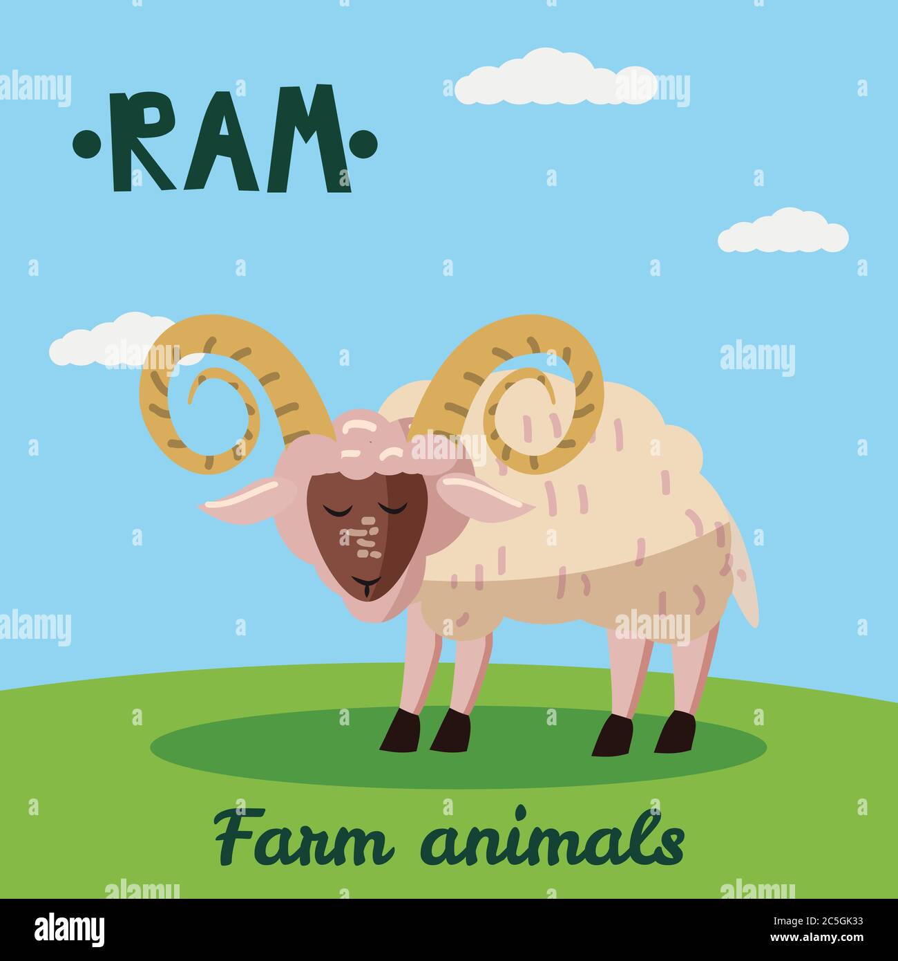Cute Ram farm animal character, farm animals, vector illustration on ...