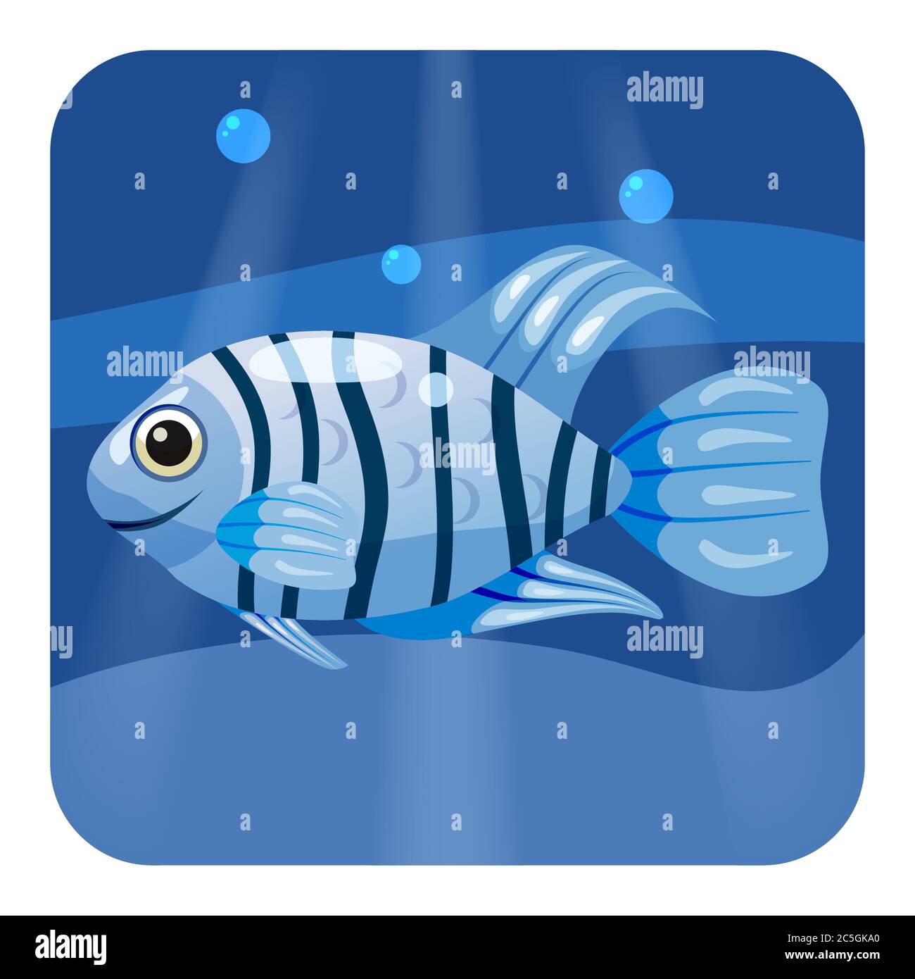 Cute beautiful blue tropical fish, on sea background, ocean, vector ...