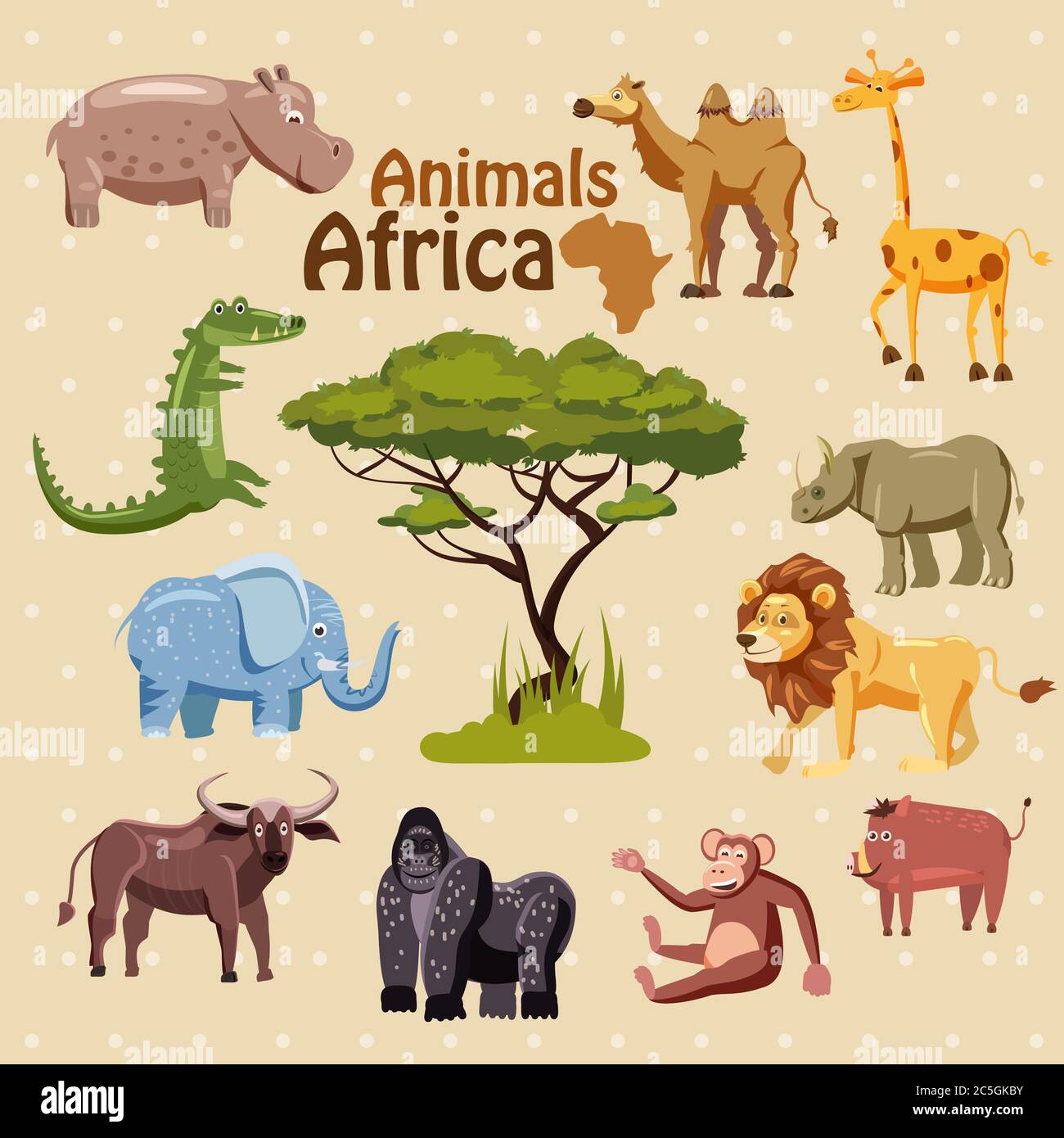Set of cute African animals stickers, cartoon style, isolated, vector ...