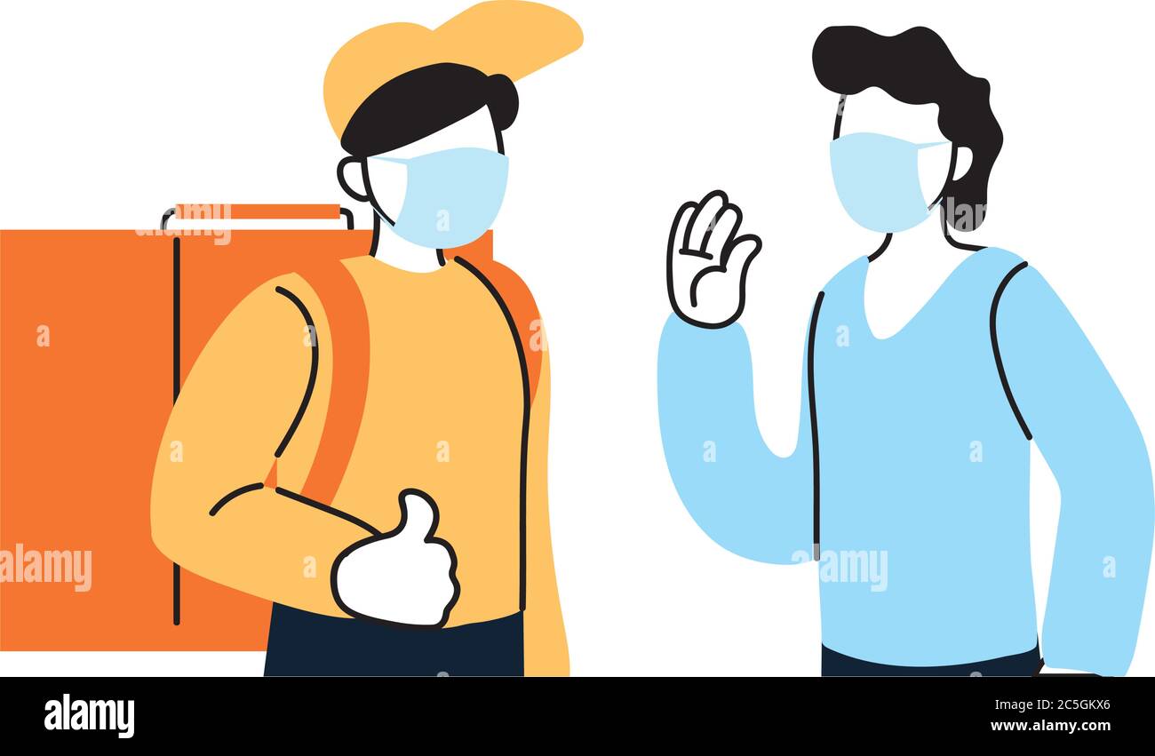 man with mask and box design, Safe delivery quarantine logistics and ...