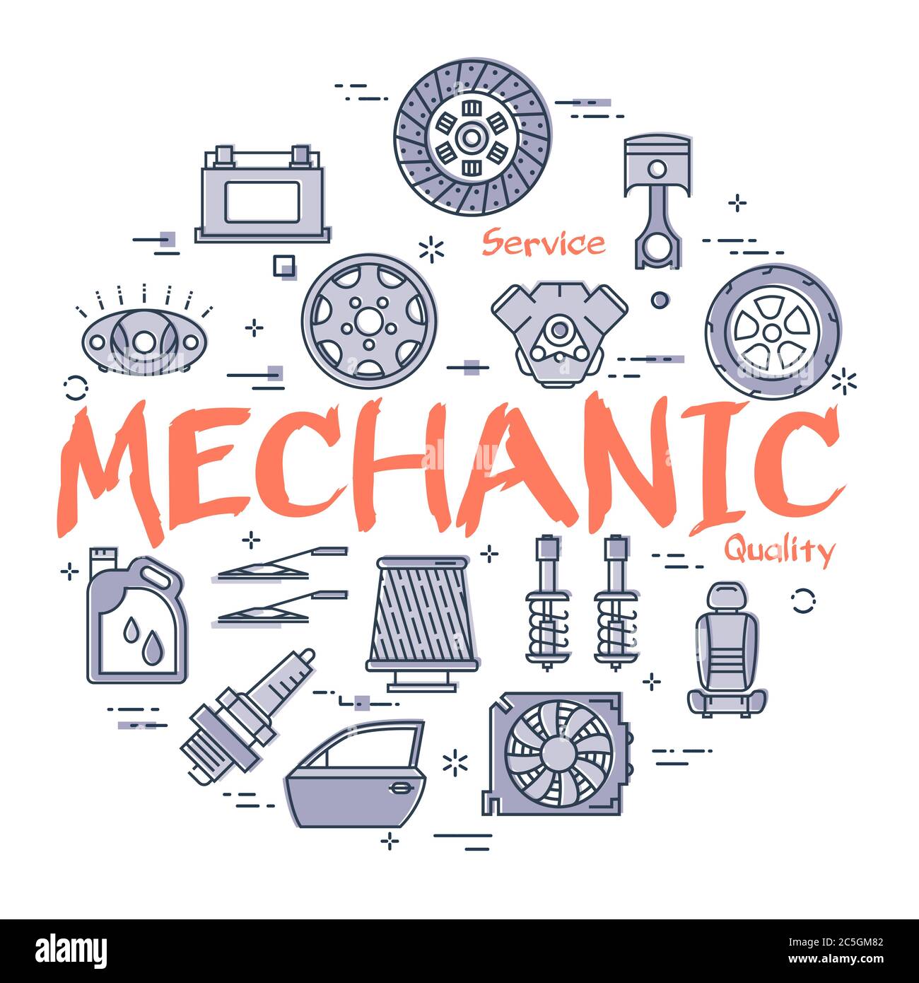Vector line round banner of mechanic car parts Stock Vector Image & Art ...