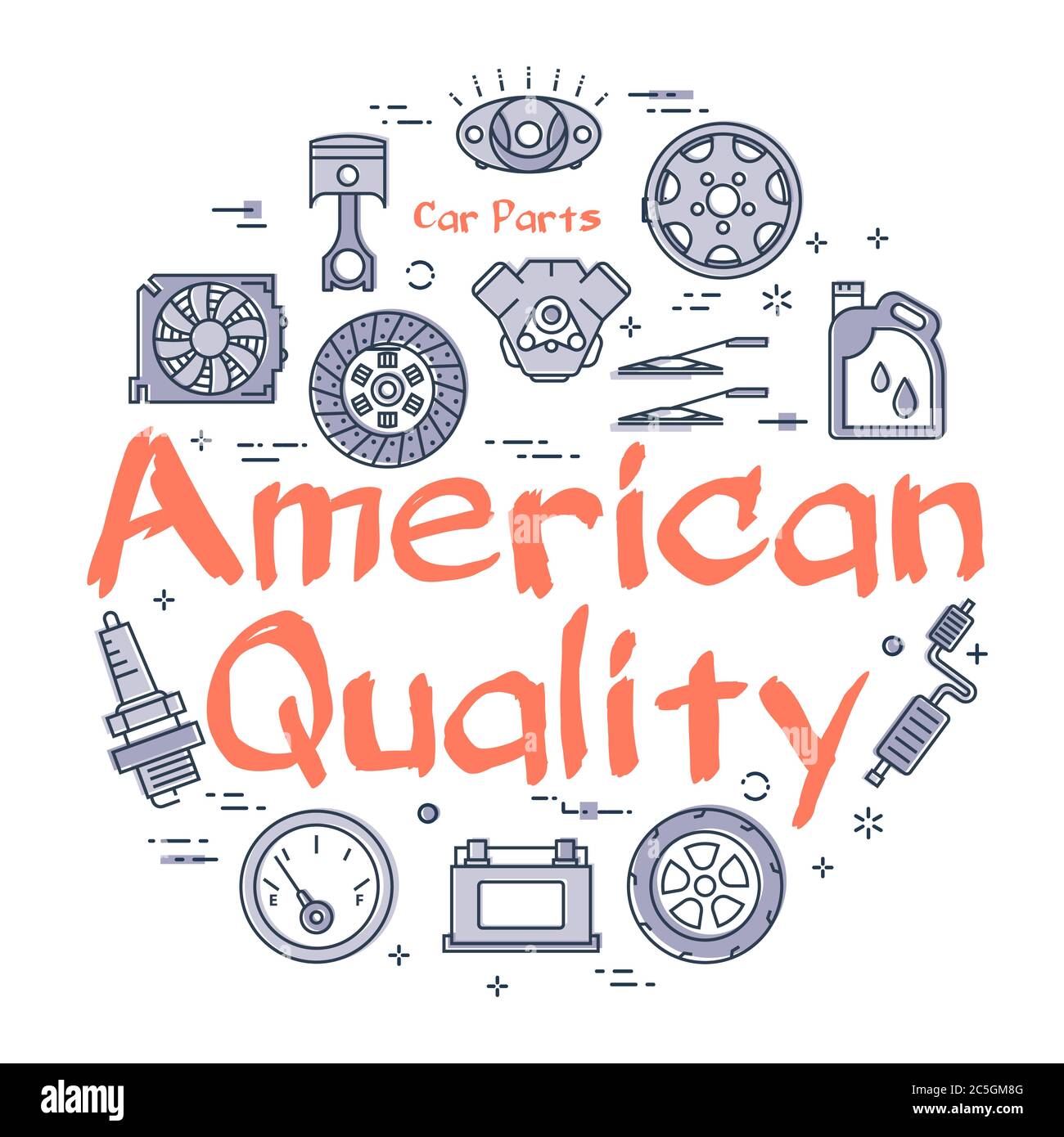 Vector line round banner of american quality car parts Stock Vector ...
