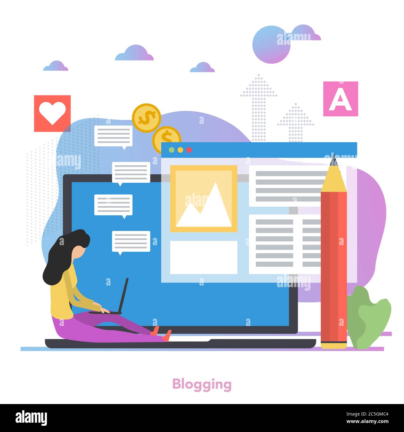 Vector square concept of Blogging flat illustration Stock Vector Image ...