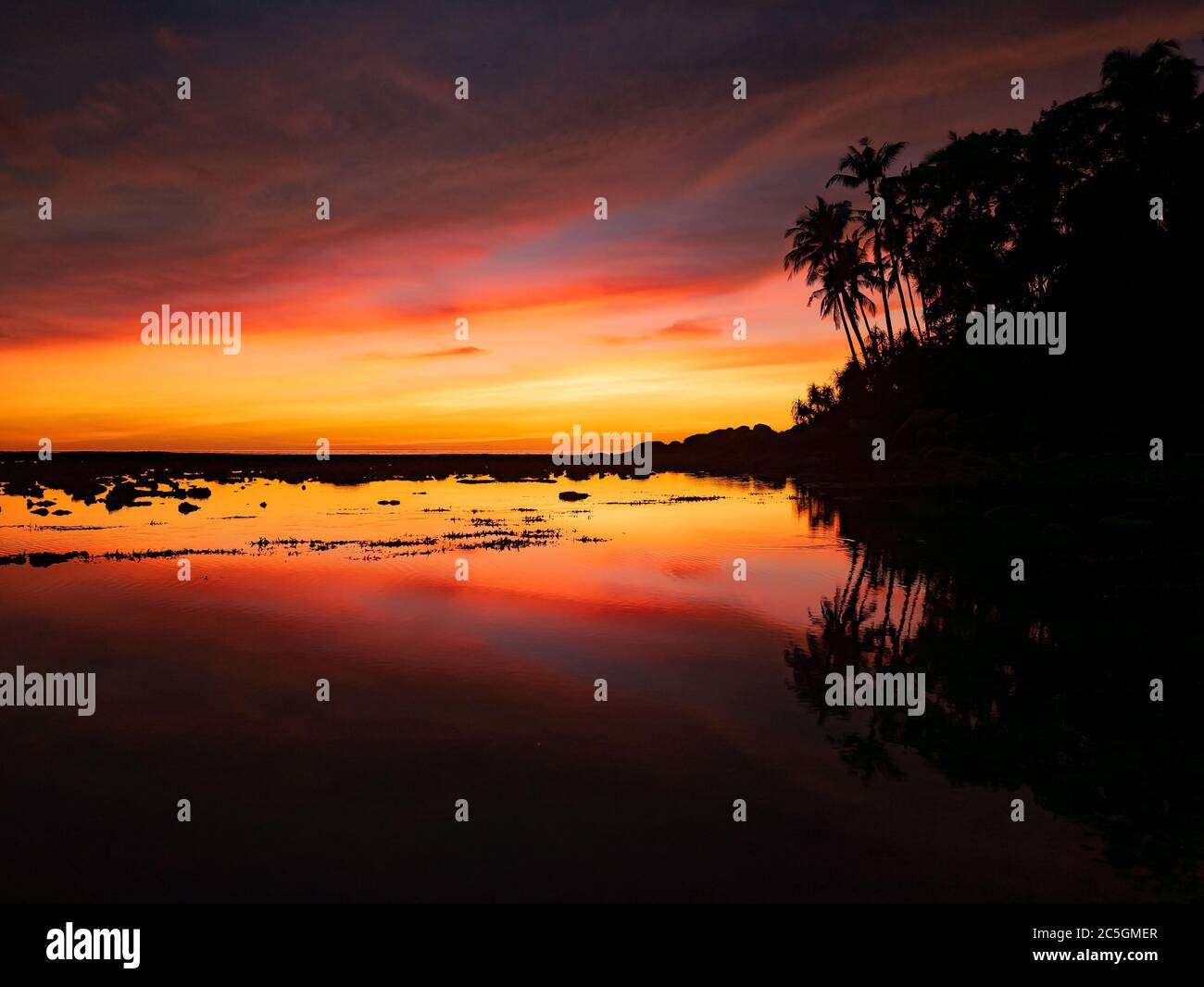 colourful orange yellow cloudy twilight sky background after sunset ...