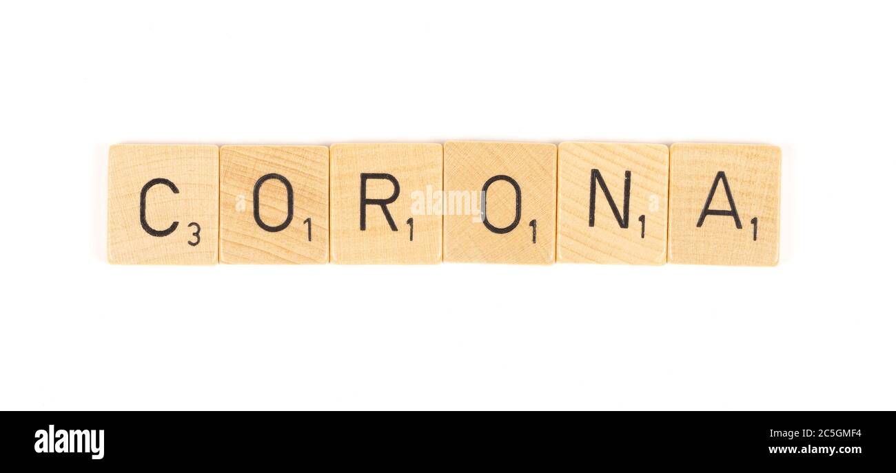 Corona scrable letters, isolated on a white background Stock Photo - Alamy